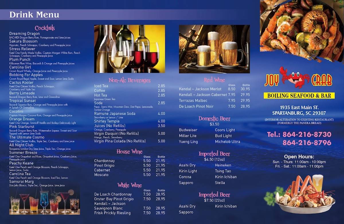 Menu at Joy Crab Cajun Seafood & Bar, Spartanburg