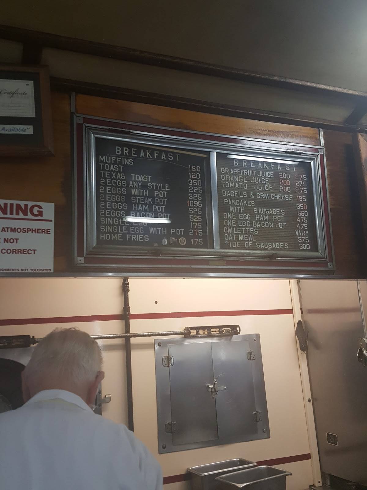 Menu at Charlie's Diner restaurant, Spencer