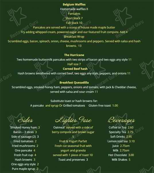 Menu at Spitfire Grill restaurant, Sidney