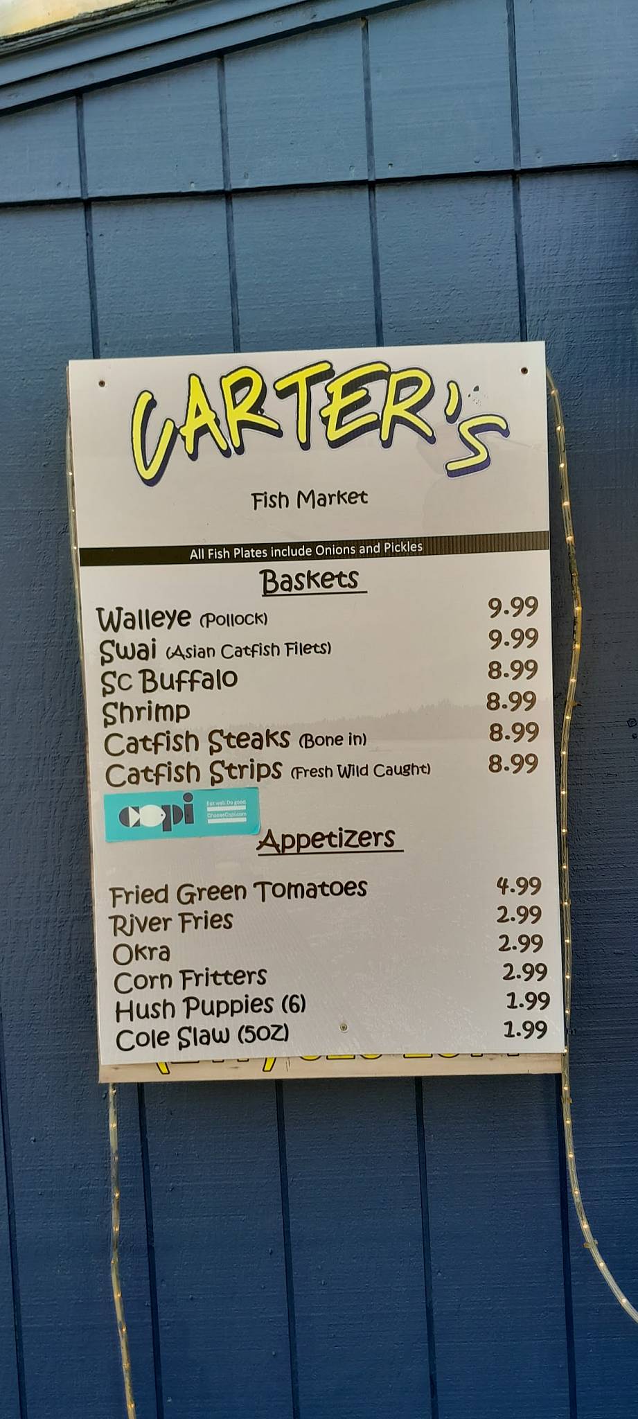 Menu at Carter's Fish Market restaurant, Springfield