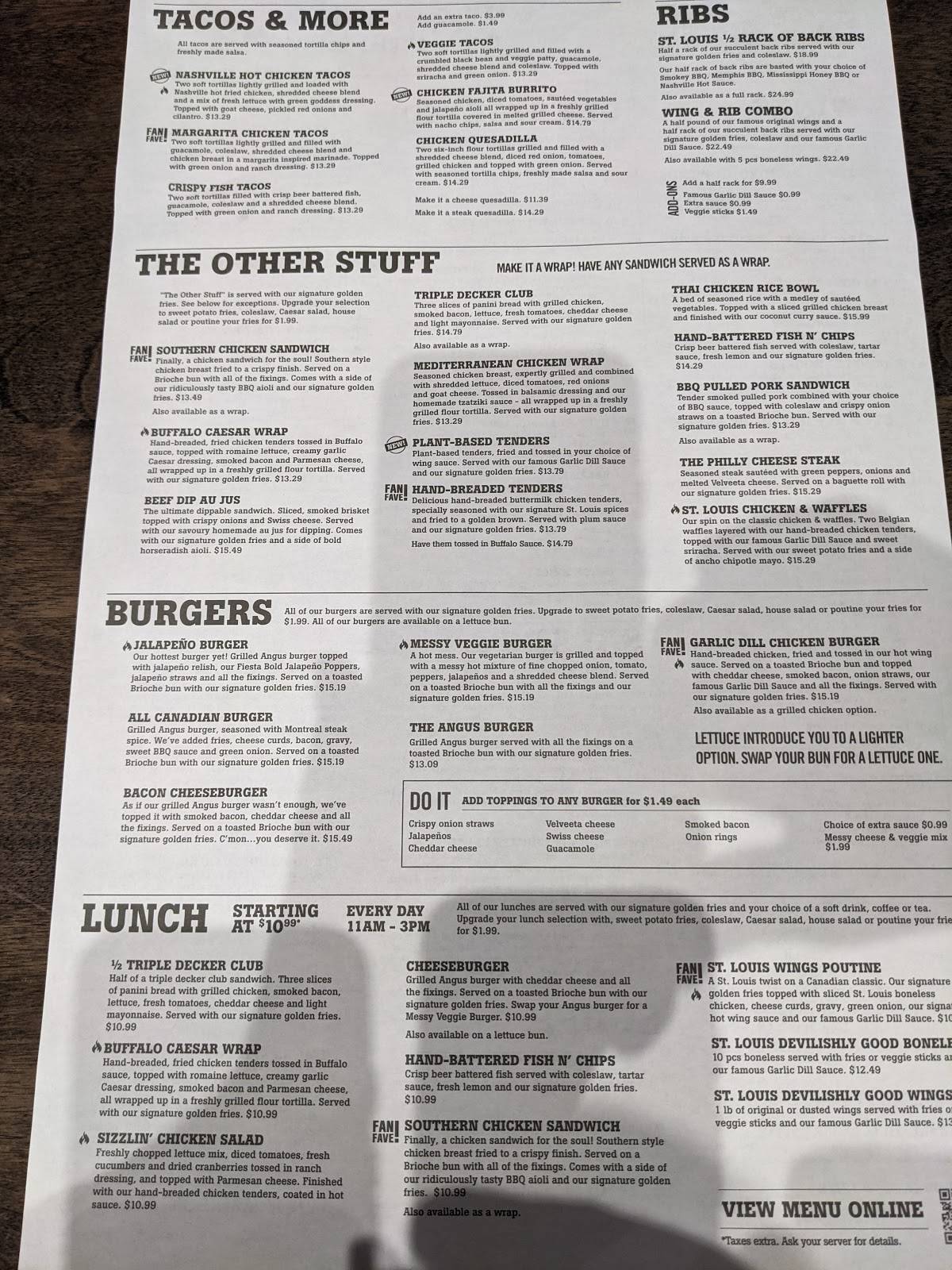 Menu at St. Louis Bar & Grill, Quispamsis