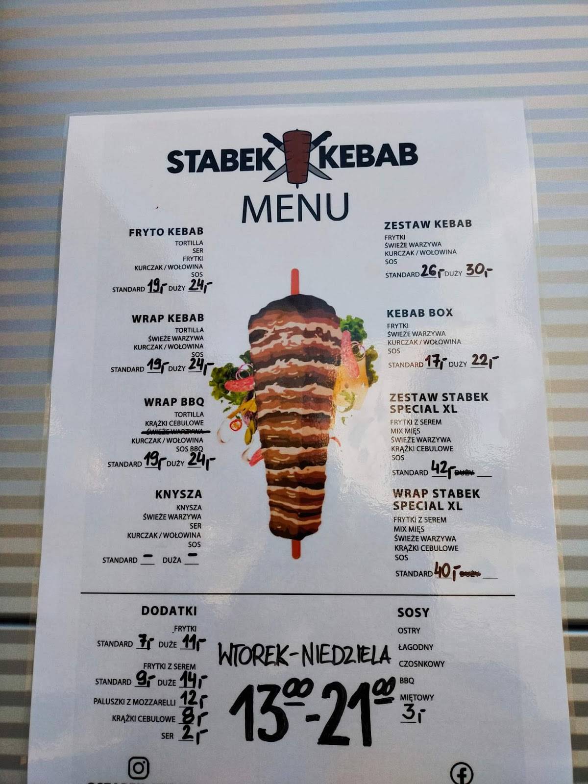 Menu at Stabek Kebab restaurant, Wrocław