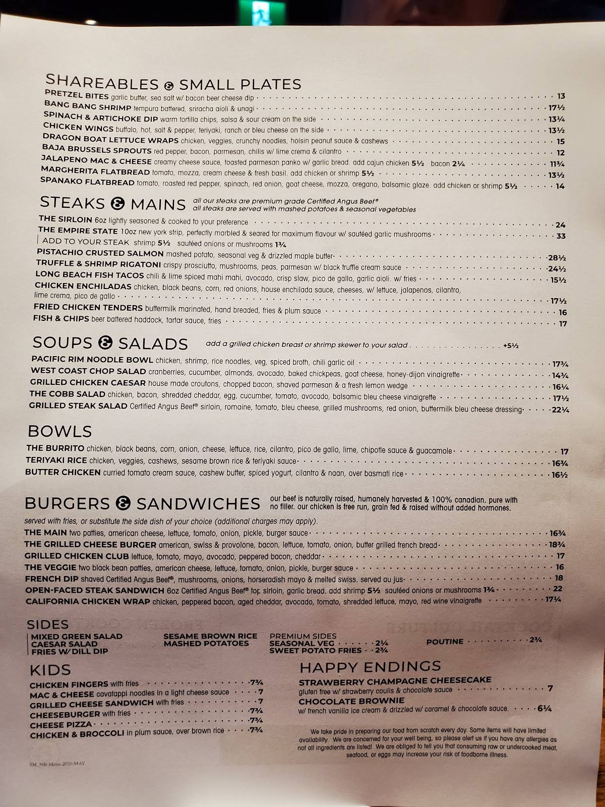 Menu at State & Main pub & bar, Oakville