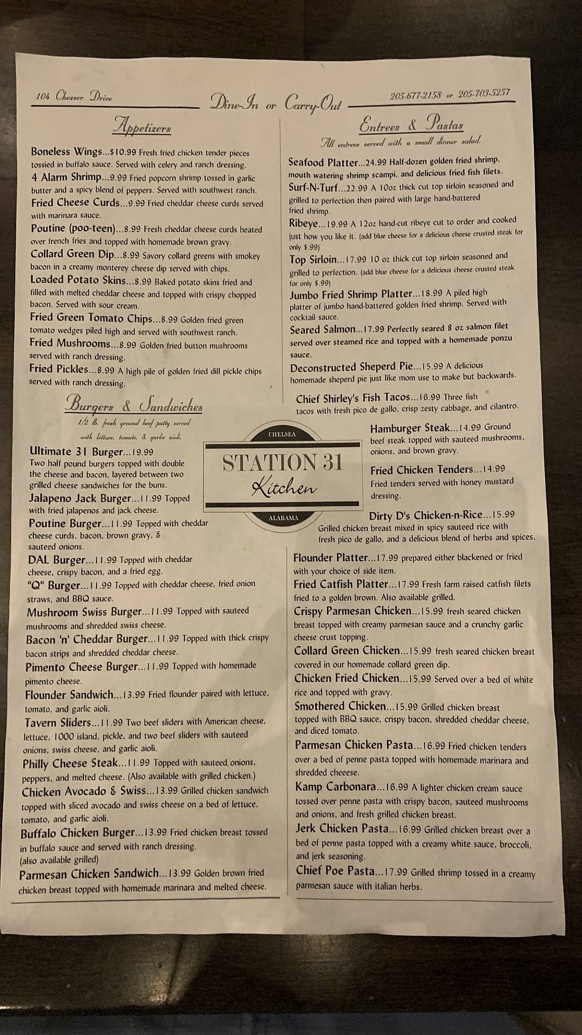 Menu at Station 31 Kitchen pub & bar, Chelsea
