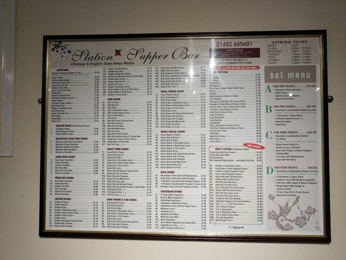 Menu at Station Supper fast food, Brough