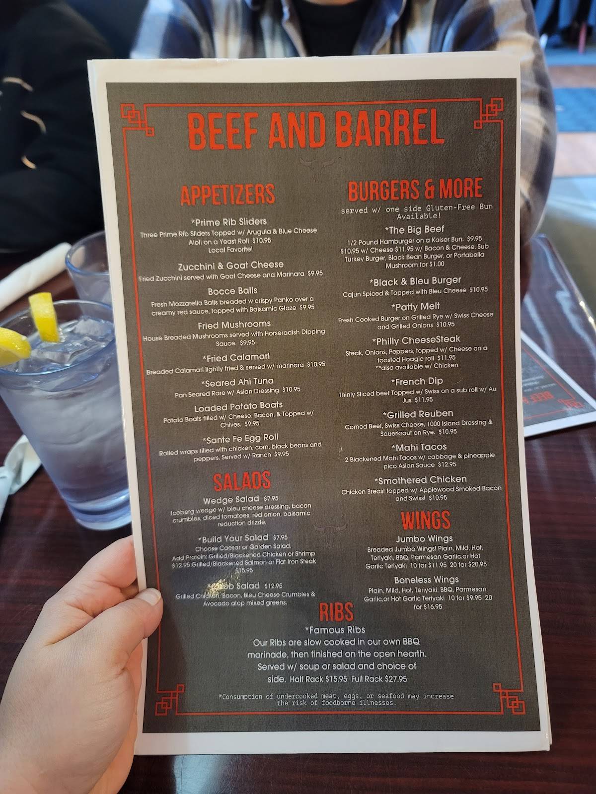 Menu at The Beef and Barrel Restaurant & Lounge, Crossville, West Ave