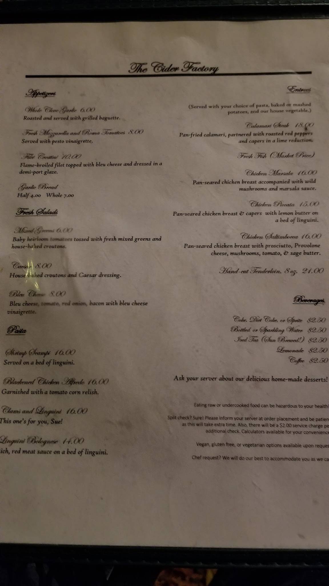 Menu at The Cider House at Canvas Cafe, Virginia City