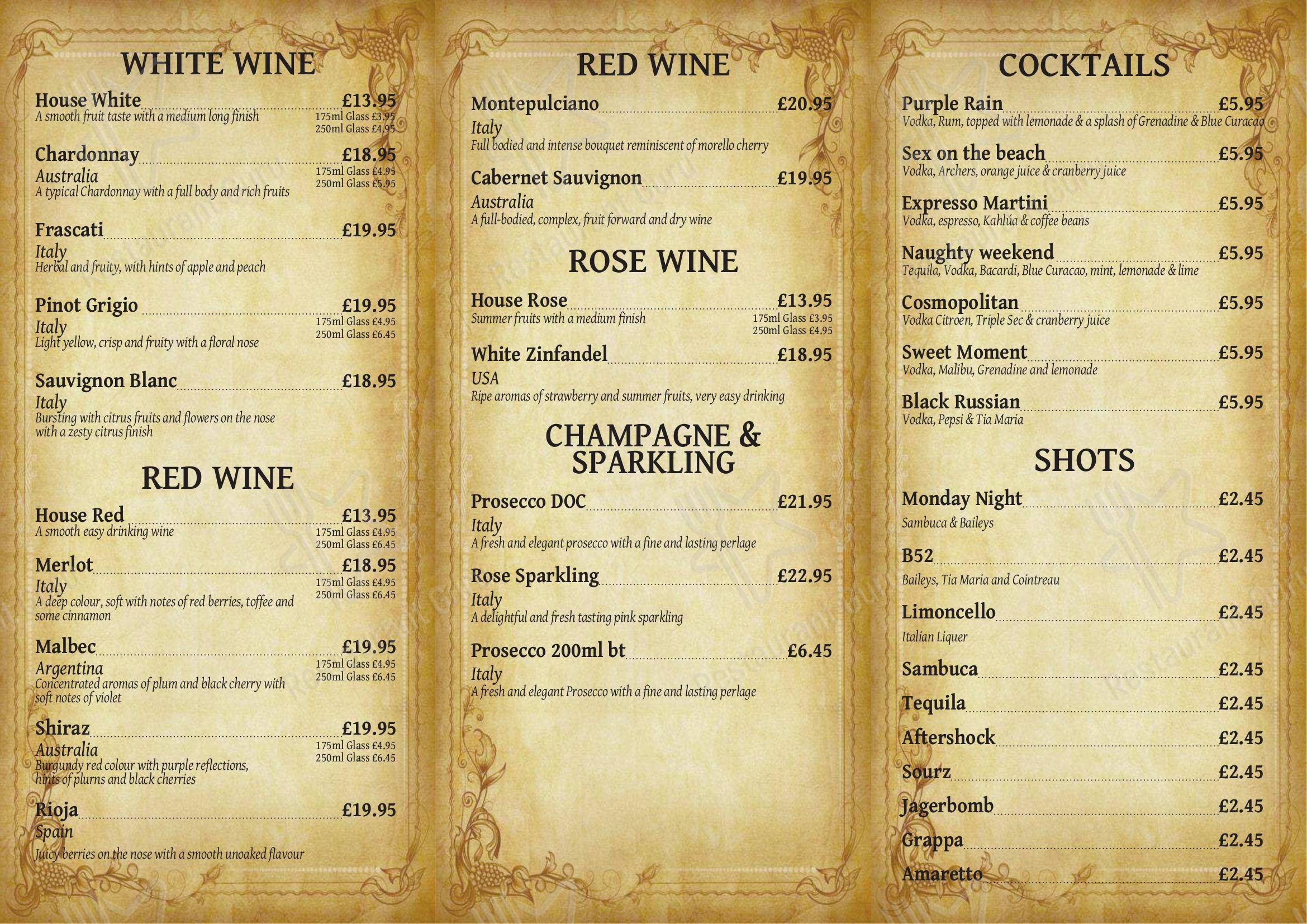 Menu at Uno Momento Italian restaurant Stokesley, Stokesley