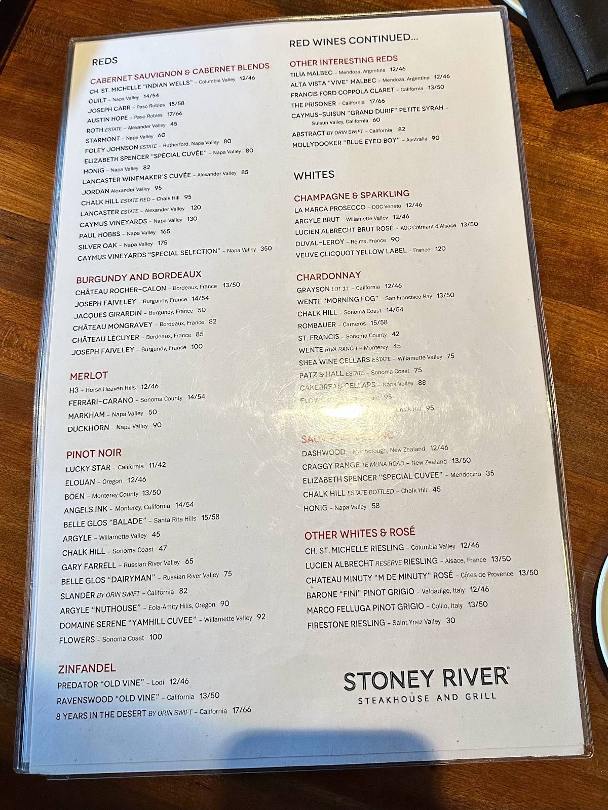 Menu at Stoney River Steakhouse and Grill, Franklin, Galleria Blvd