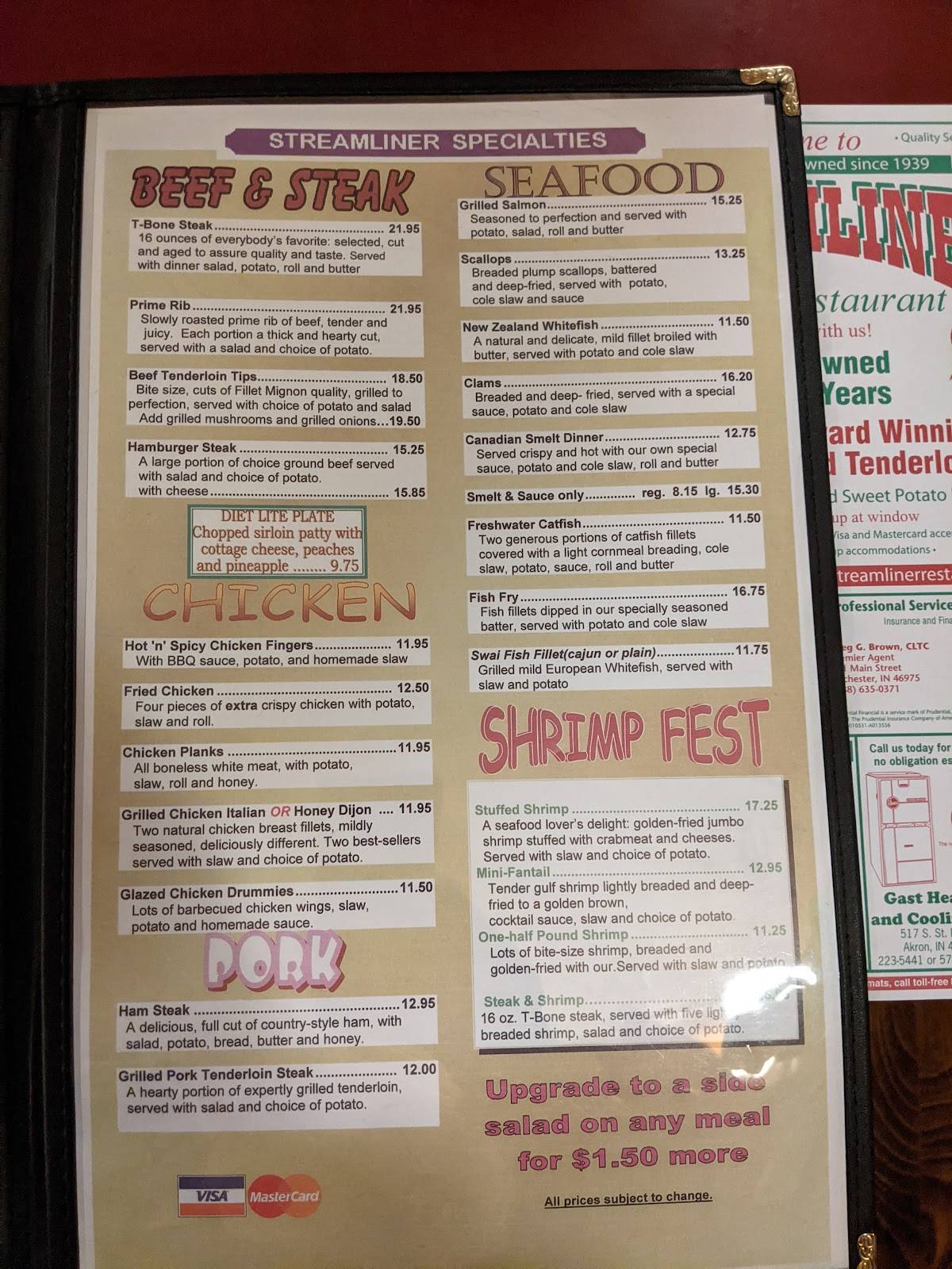 Menu at Streamliner Family Restaurant, Rochester
