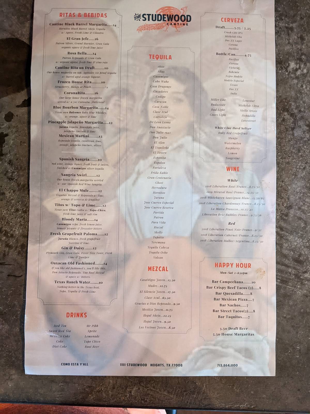 Menu at Studewood Cantine pub & bar, Houston