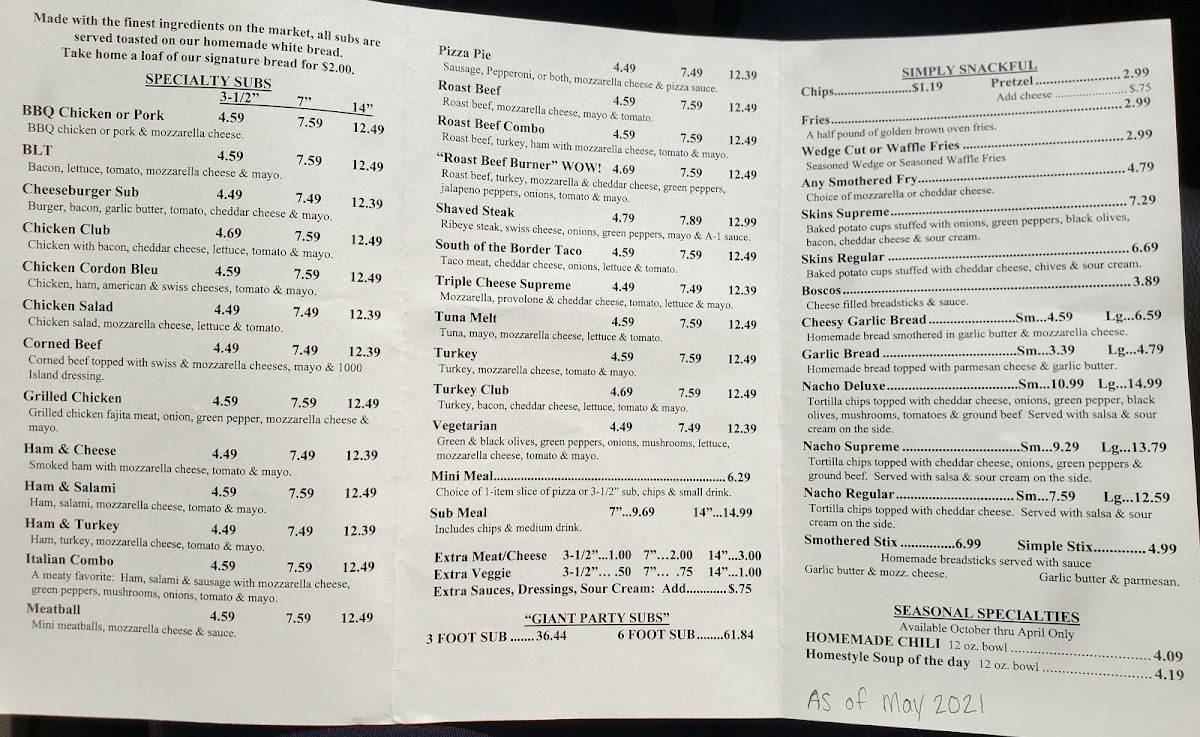 Menu at Subs N More pizzeria, South Haven, 529 Phoenix St