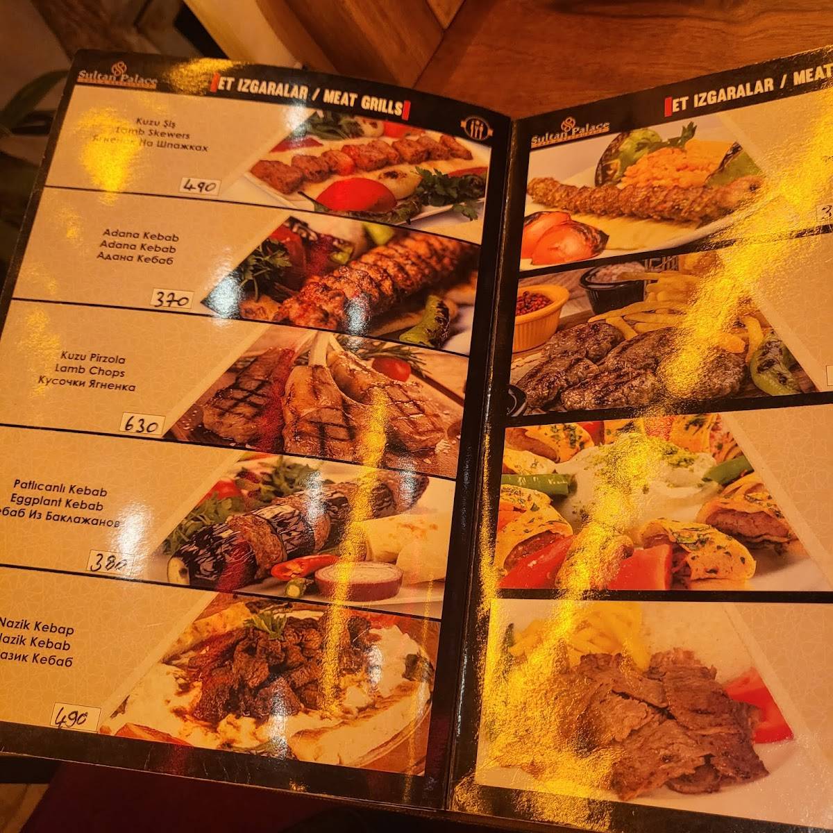 Menu at Sultan palace cafe restaurant, Istanbul