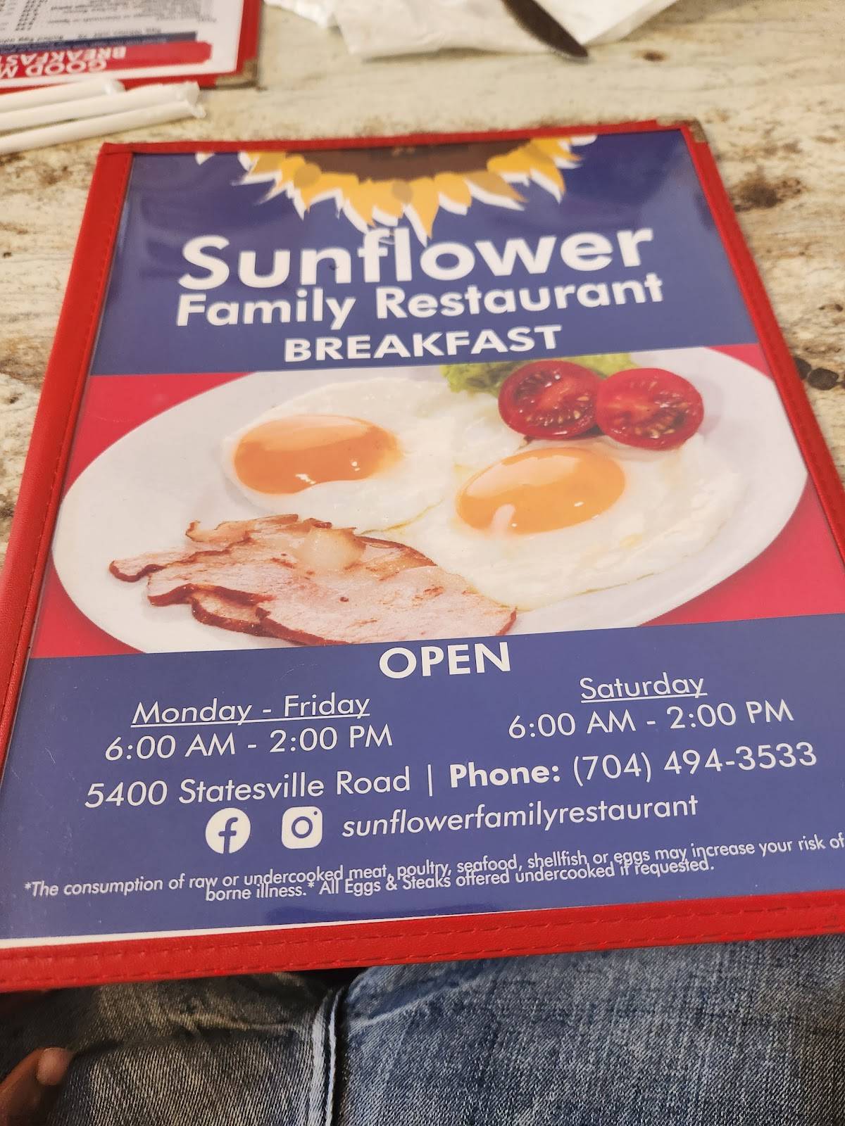 Menu at Sunflower Family Restaurant, Charlotte