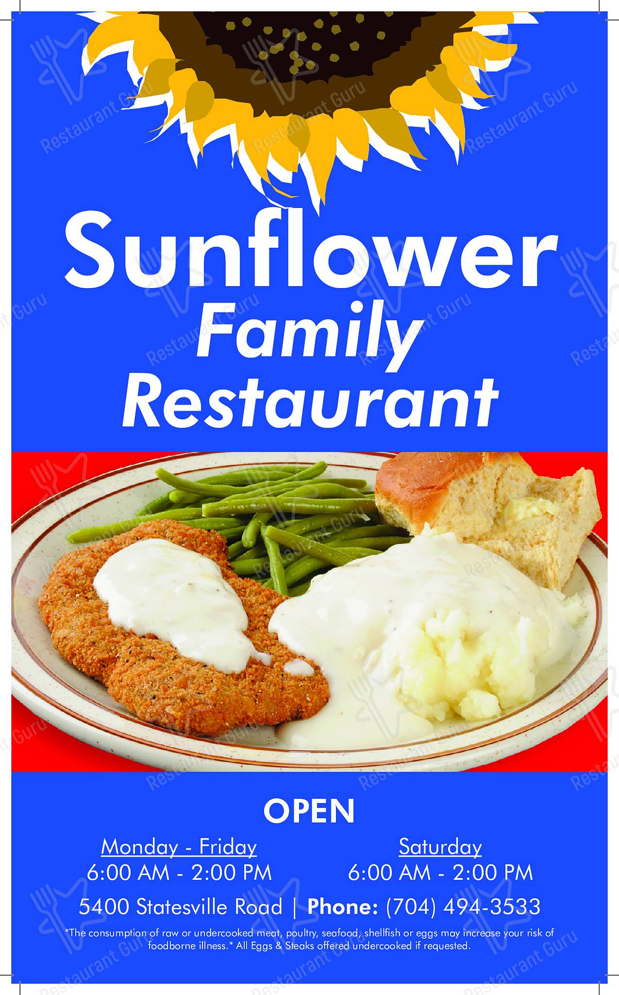 Menu at Sunflower Family Restaurant, Charlotte