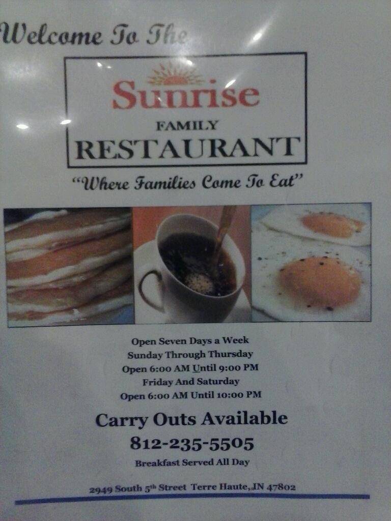 Menu at Sunrise Family Restaurant, Terre Haute