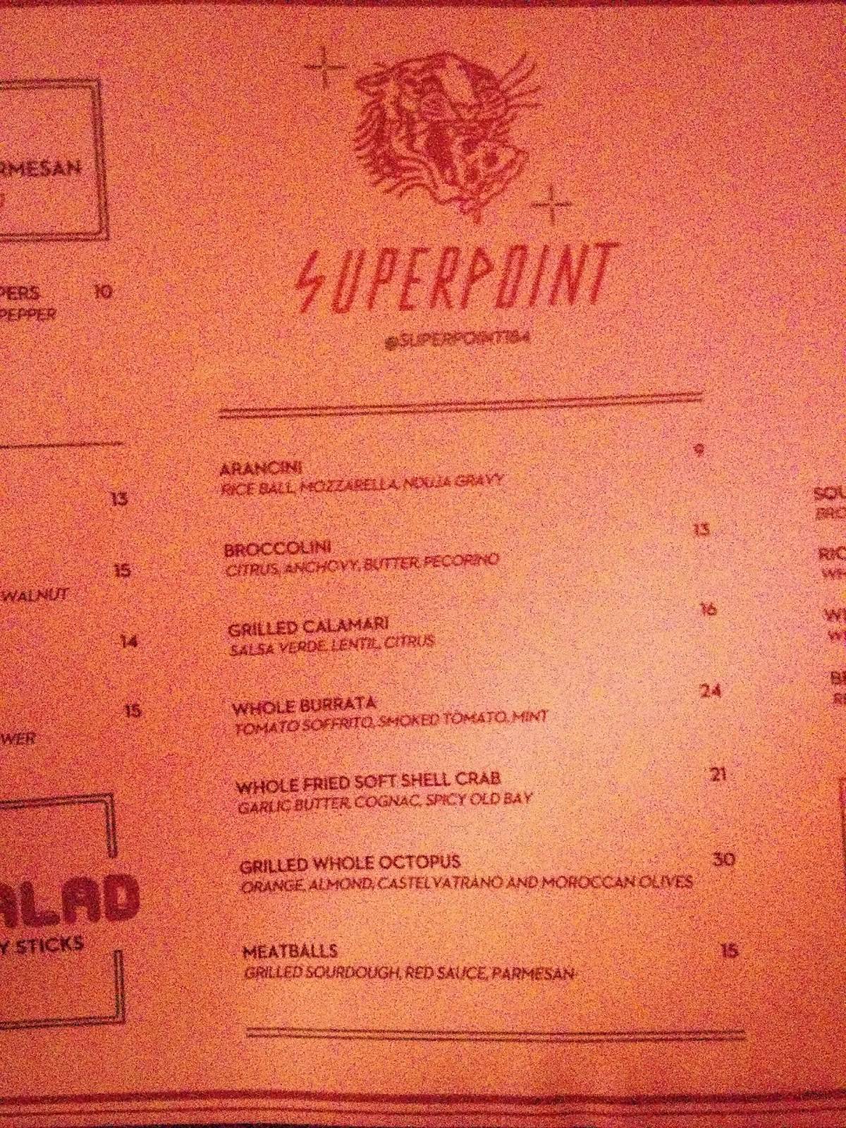 Menu at Superpoint pub & bar, Toronto