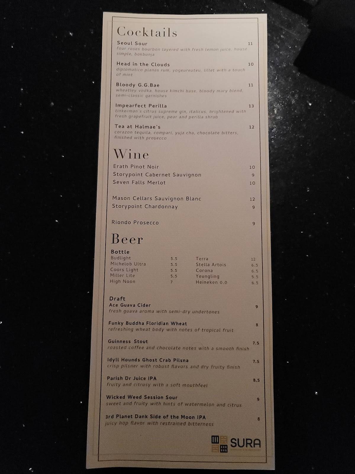 Menu at Sura Korean Steakhouse, Fort Walton Beach