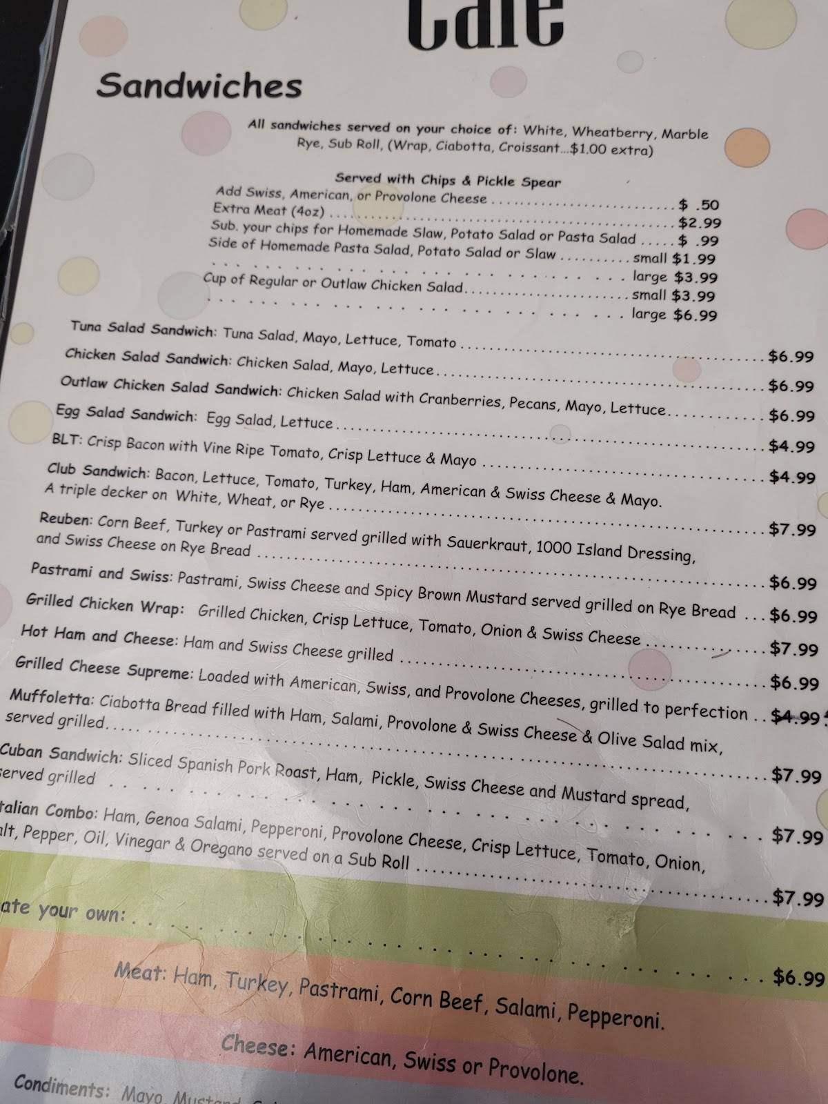 Menu at Sweet Sensations cafe, Green Cove Springs
