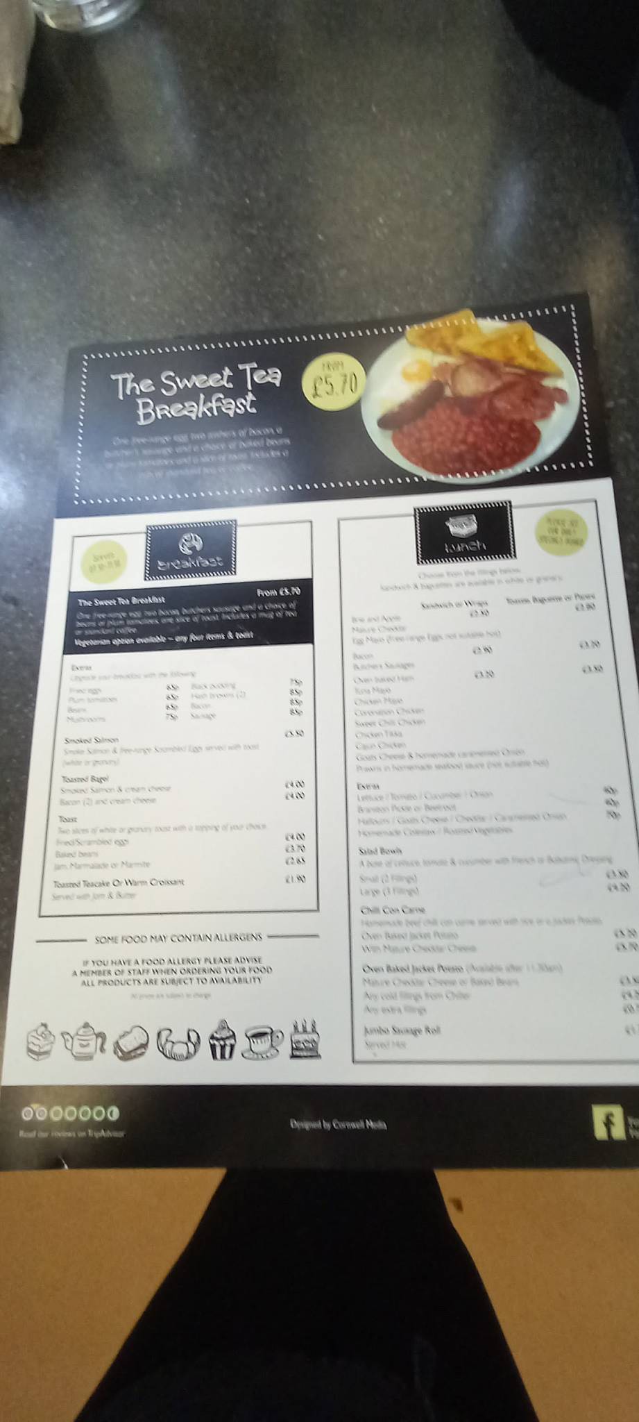 Menu at Sweet Tea cafe, Cambridge
