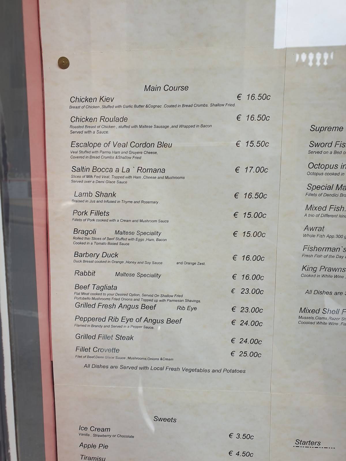 Menu at Ta' Peter Restaurant, Mellieha
