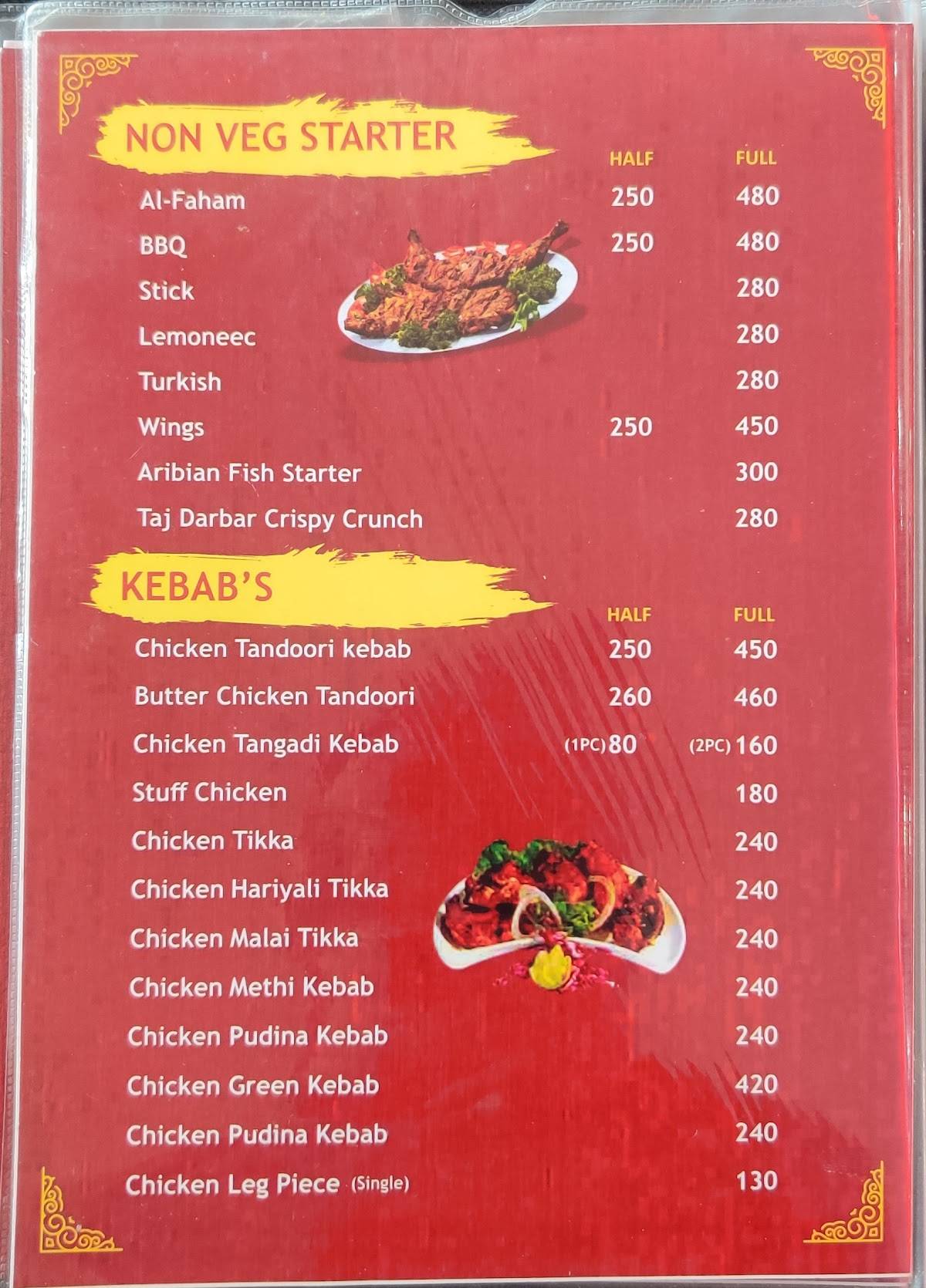 Menu at Taj Darbar Hyderabadi Restaurant, Belgaum