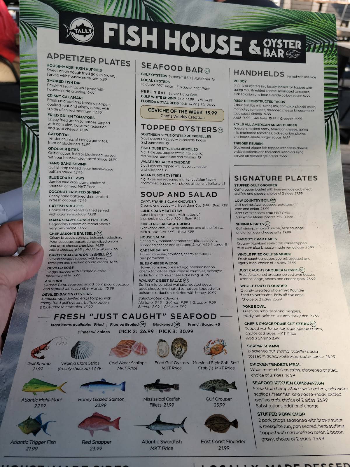 Menu at Tally Fish House & Oyster Bar, Tallahassee