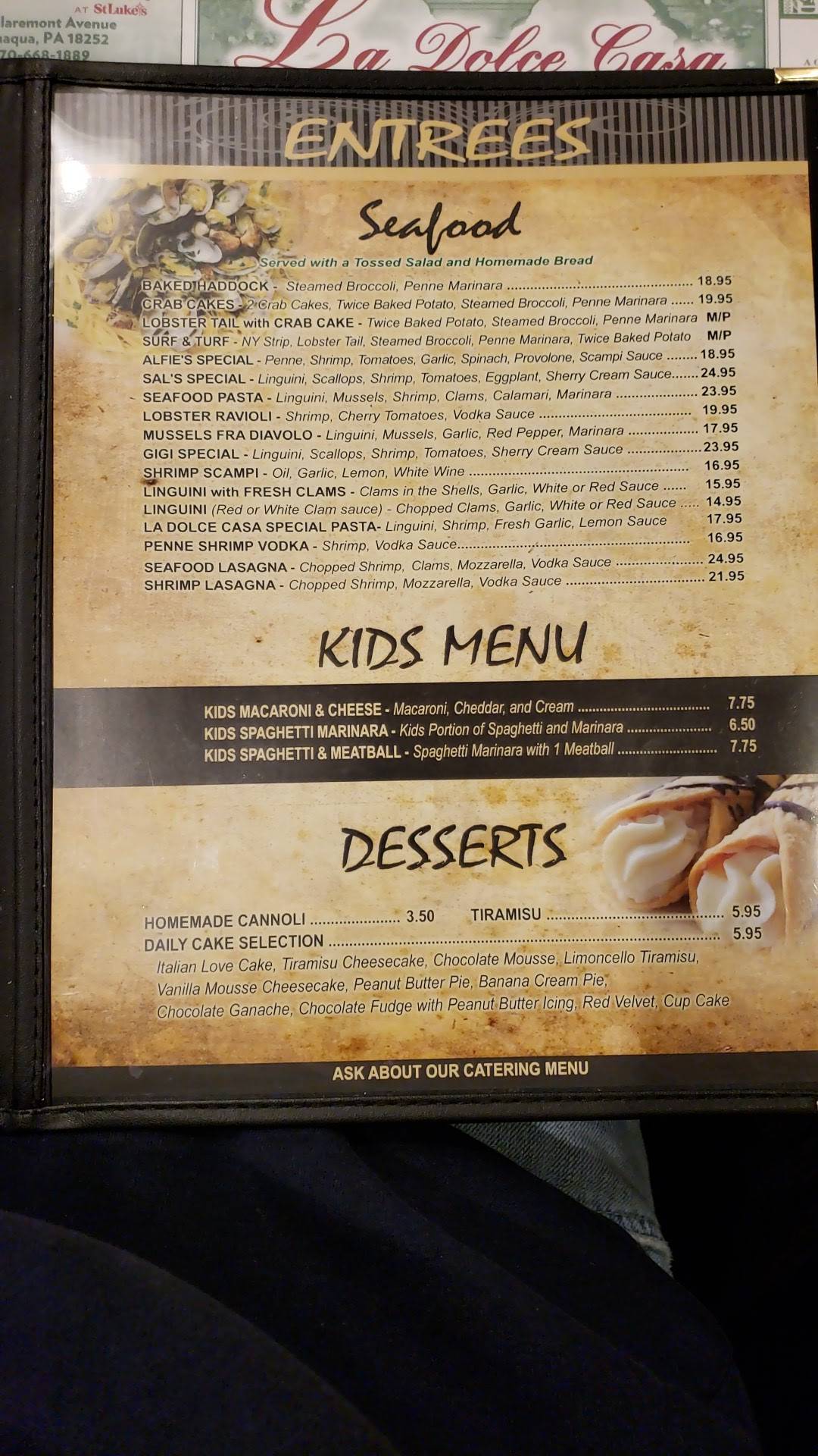 Menu at La Dolce Casa - DiMaggio's restaurant, Tamaqua