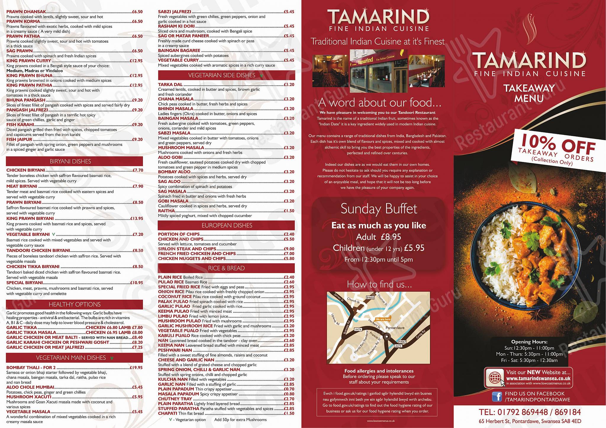 Menu at Tamarind restaurant, Pontardawe, 65 Herbert St