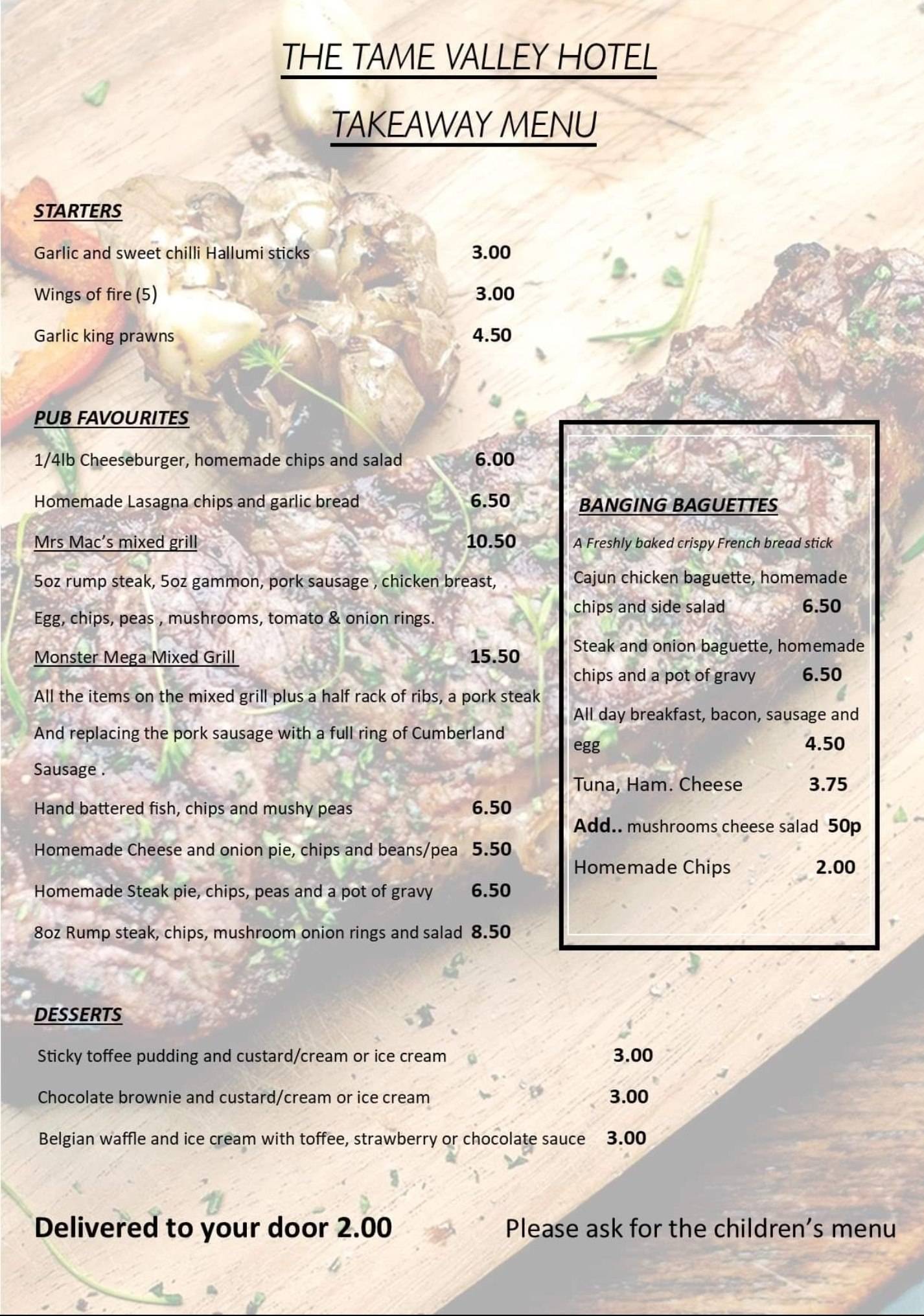 Menu at Tame Valley Hotel pub & bar, Dukinfield