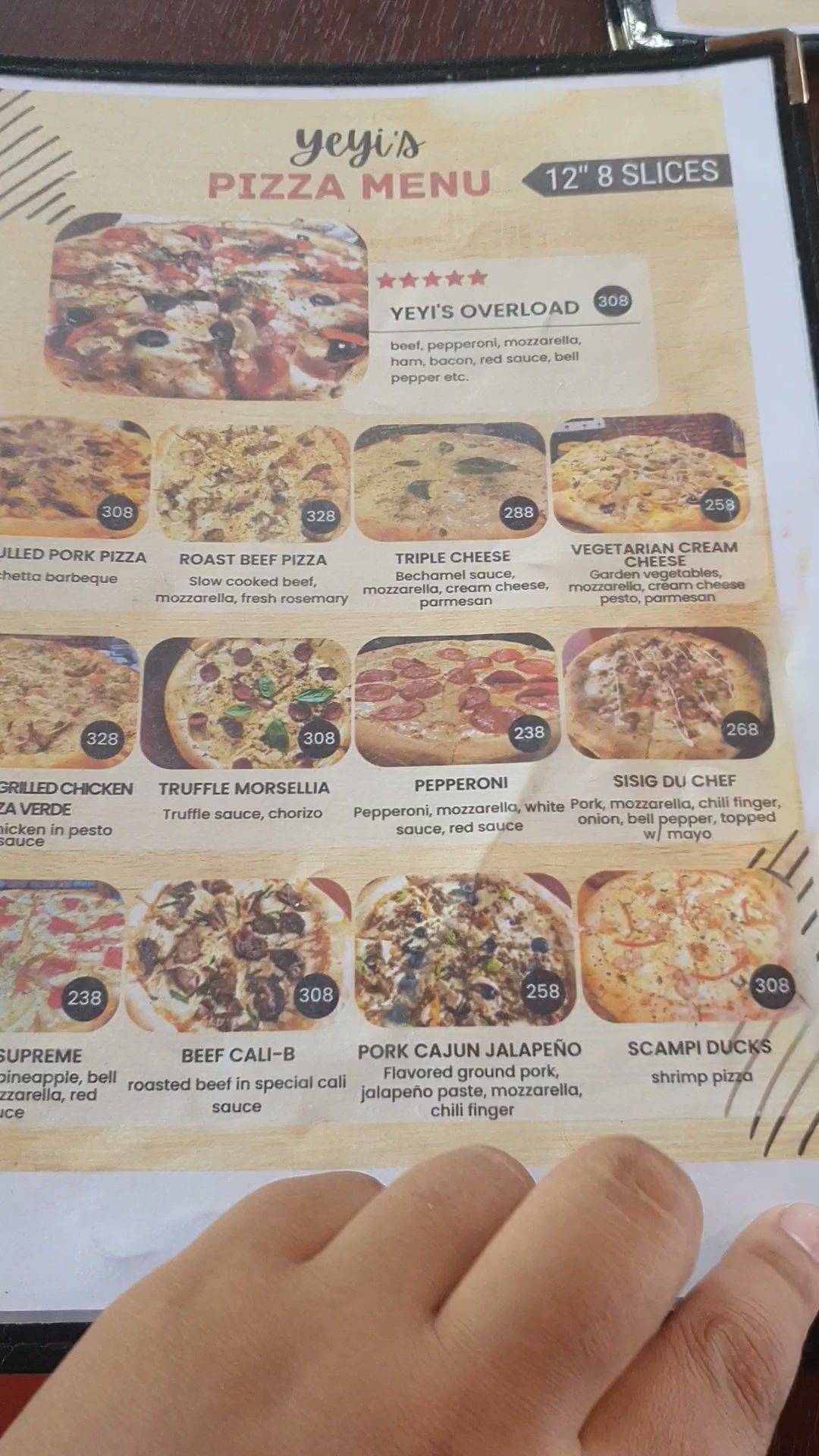 Menu at Yeyi's Pizzeria & Café, Tanay