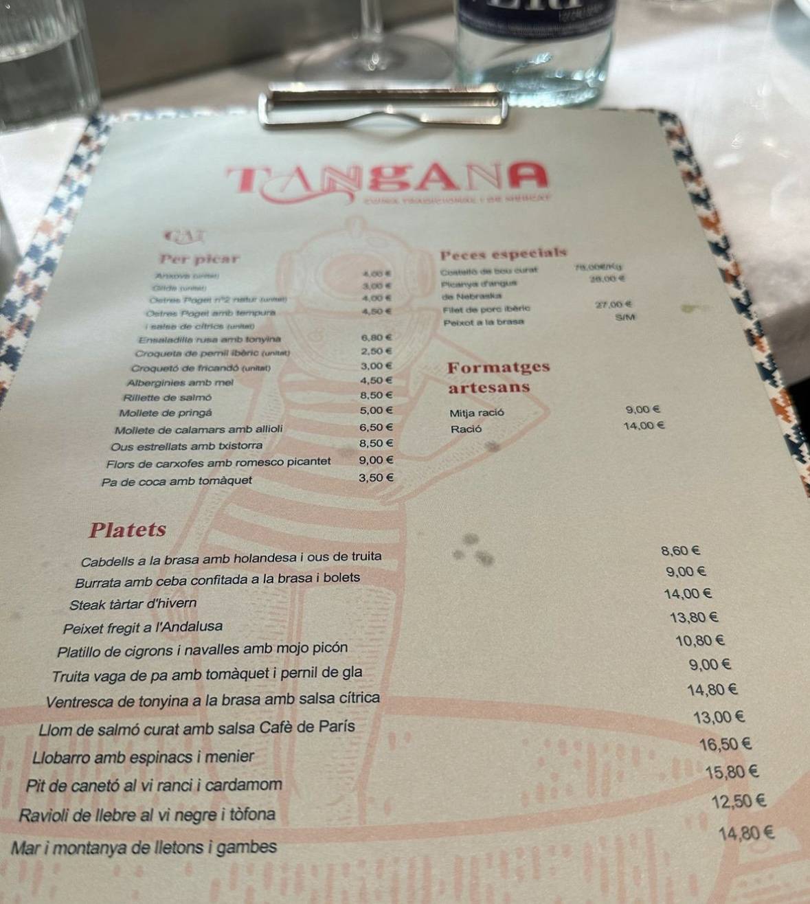 Menu at Tangana Restaurant Barcelona, Barcelona