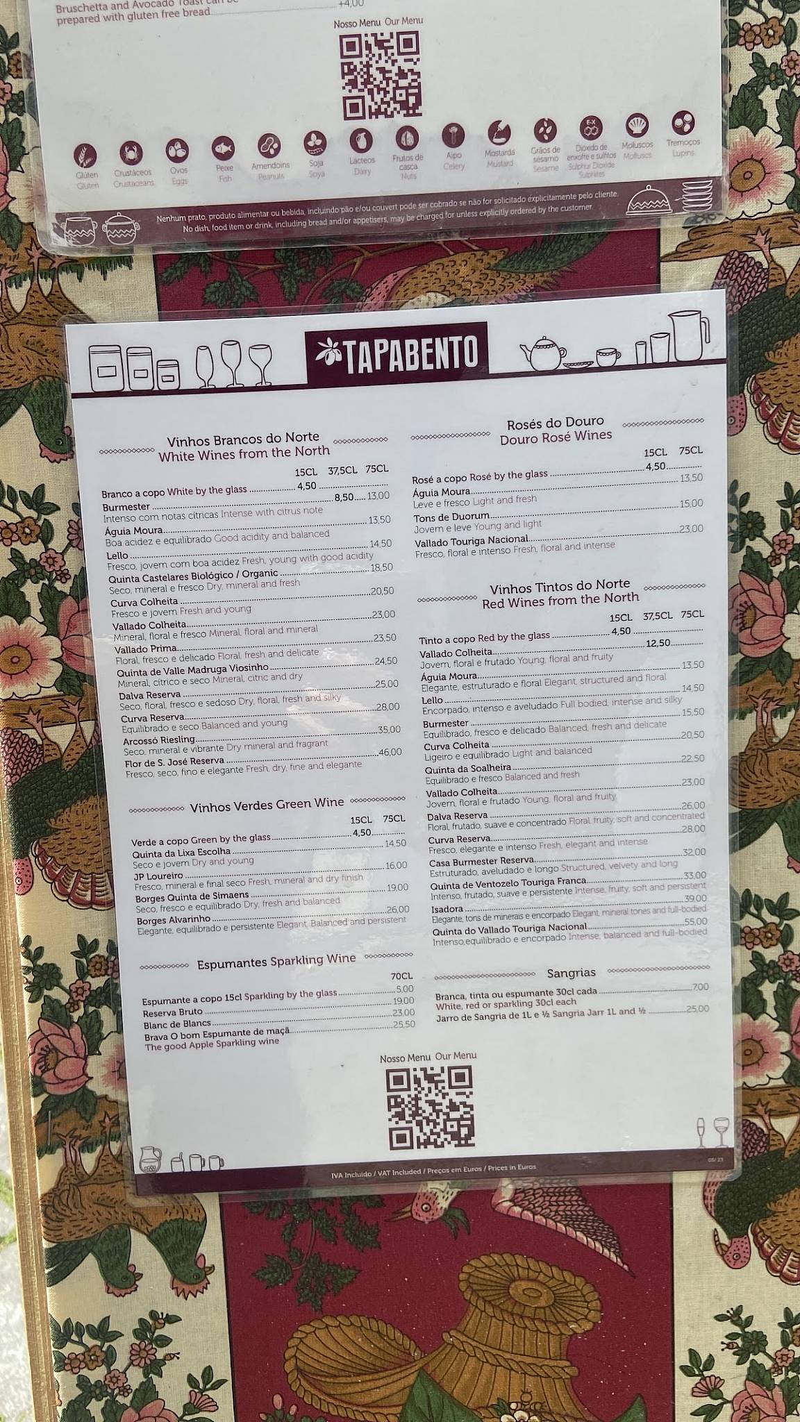 Menu at Tapabento S.Bento restaurant, Porto