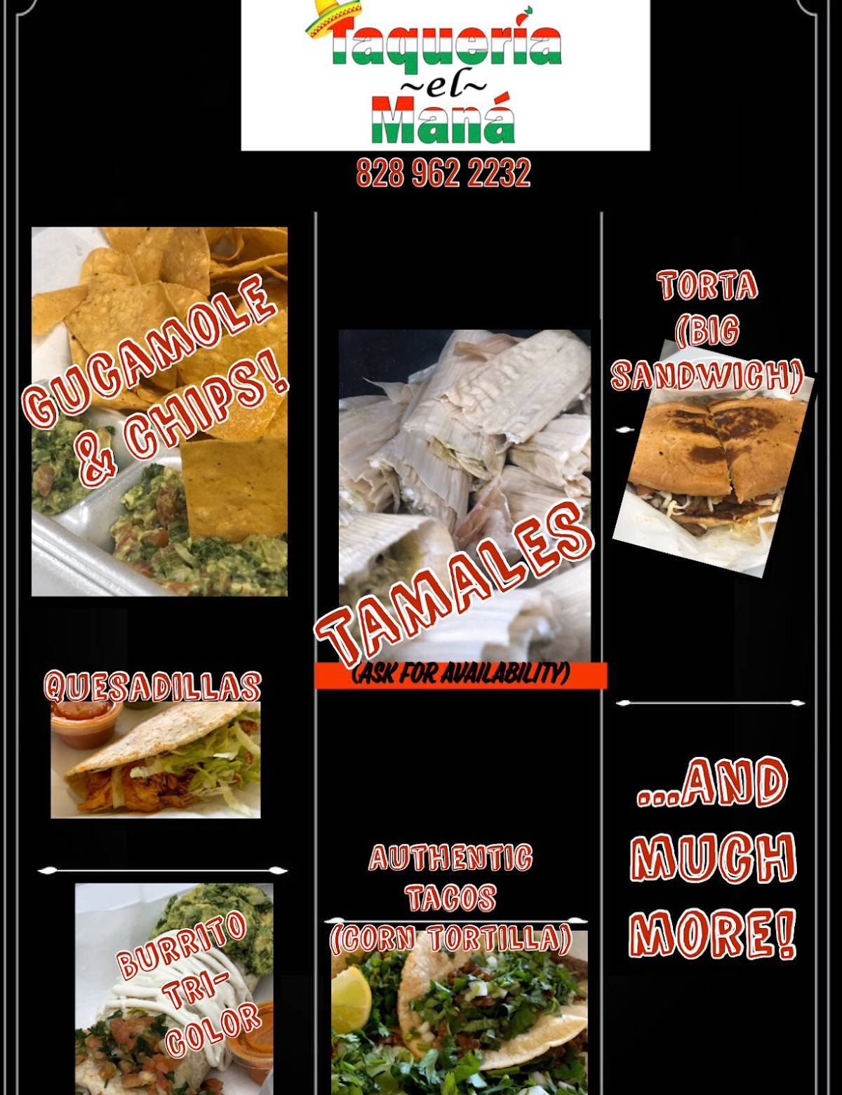 Menu at Taqueria El Mana restaurant, Valdese