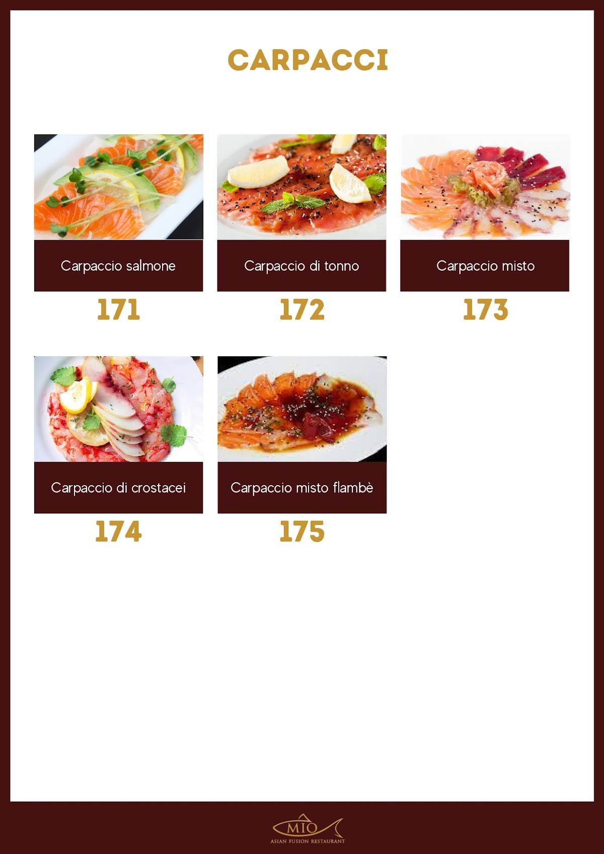 Menu au Mio Fusion Restaurant, Tarente