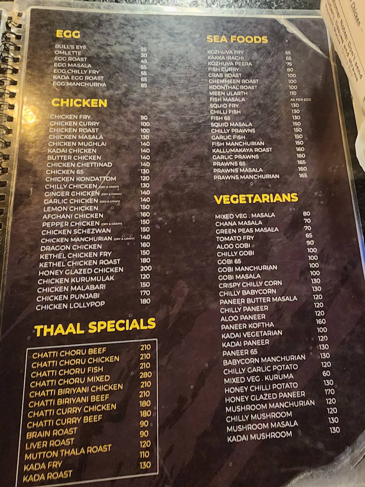 Menu at Thaal Kitchen, Kochi, +PCF