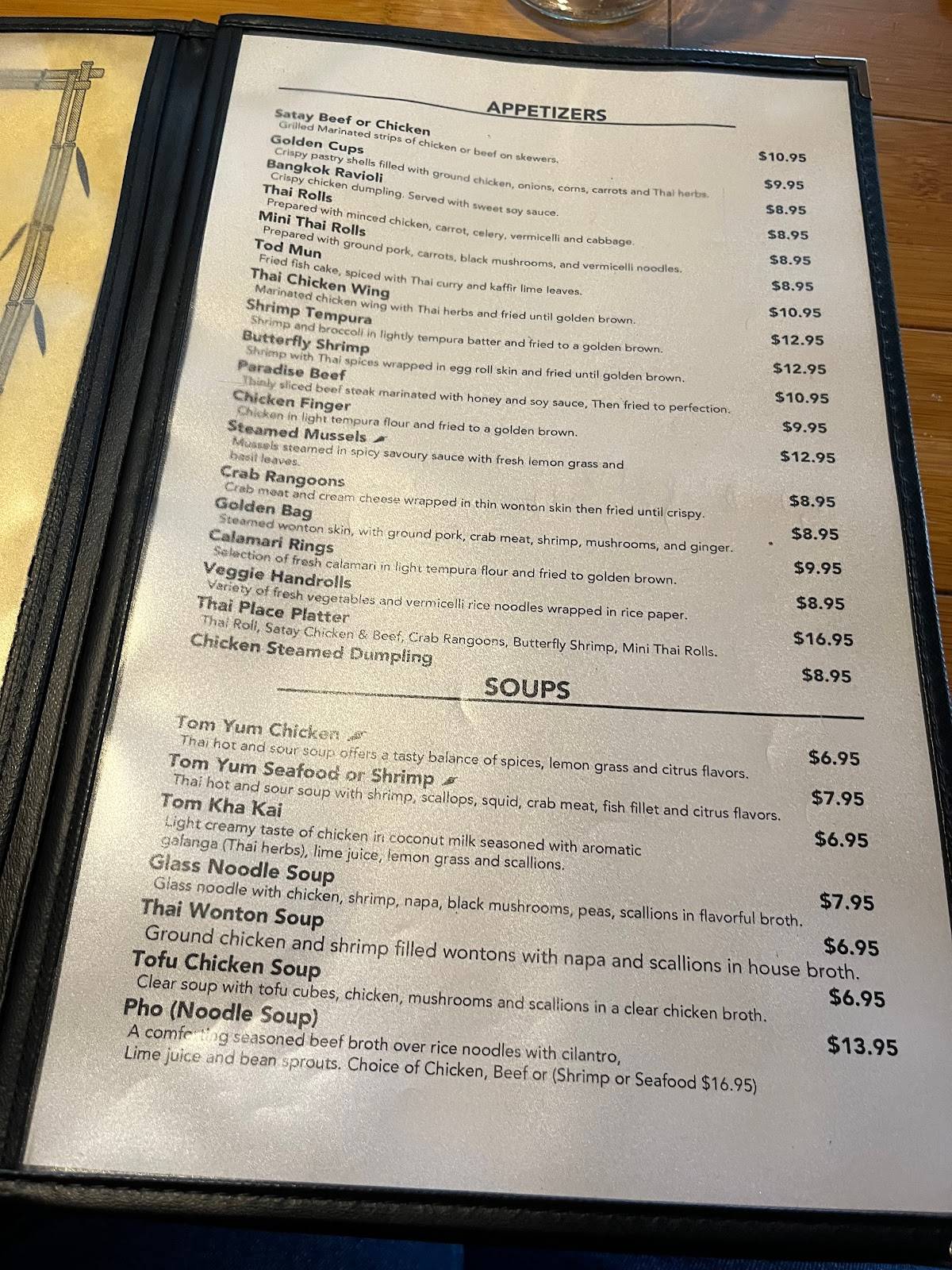 Menu at Thai Place restaurant, South Hadley