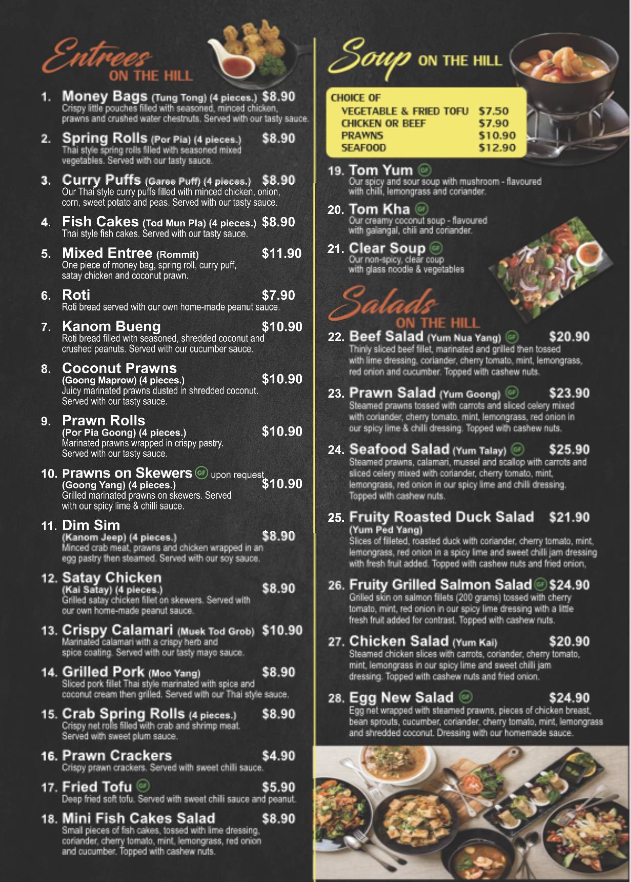 Menu at Thai on the Hill Robina restaurant, Robina