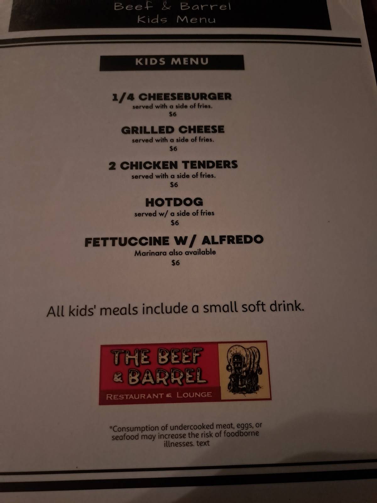 Menu at The Beef and Barrel Restaurant & Lounge, Crossville, West Ave