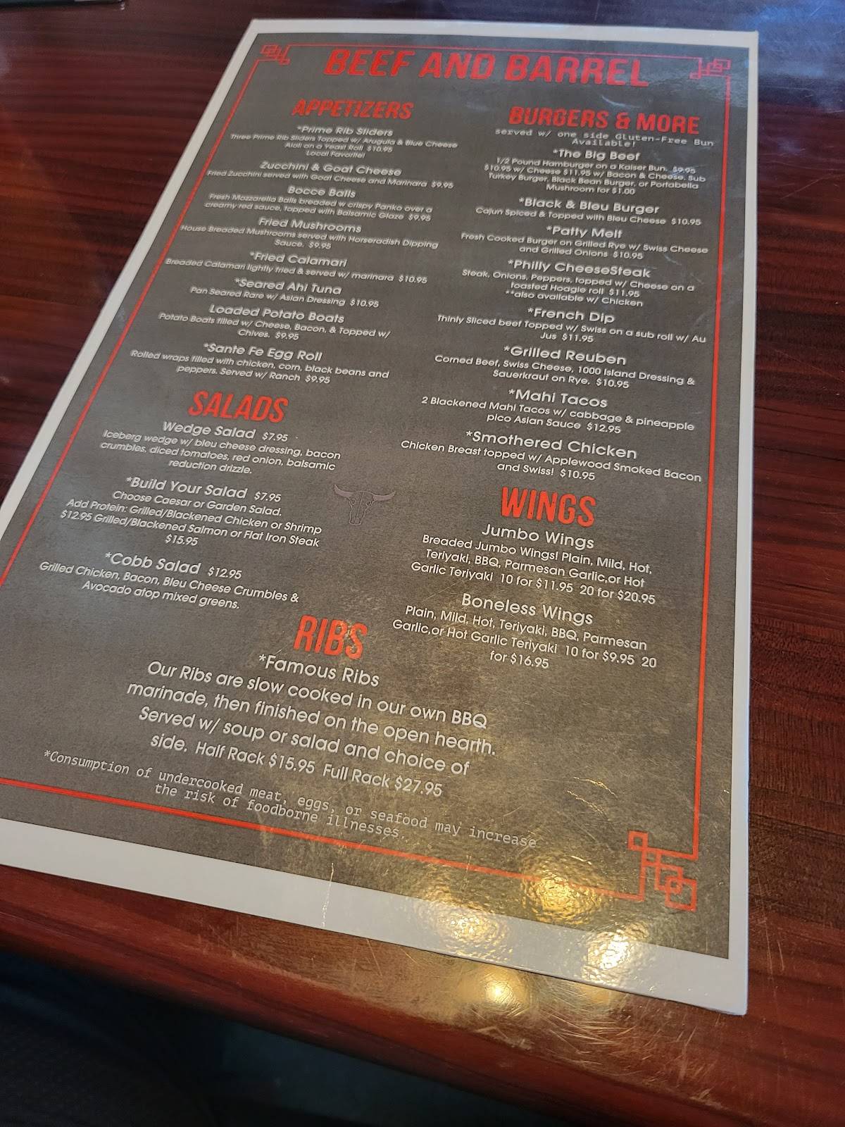 Menu at The Beef and Barrel Restaurant & Lounge, Crossville, West Ave