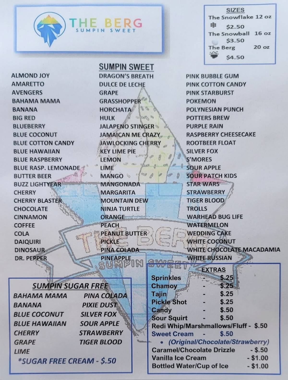 Menu at The Berg Sumpin Sweet desserts, Azle