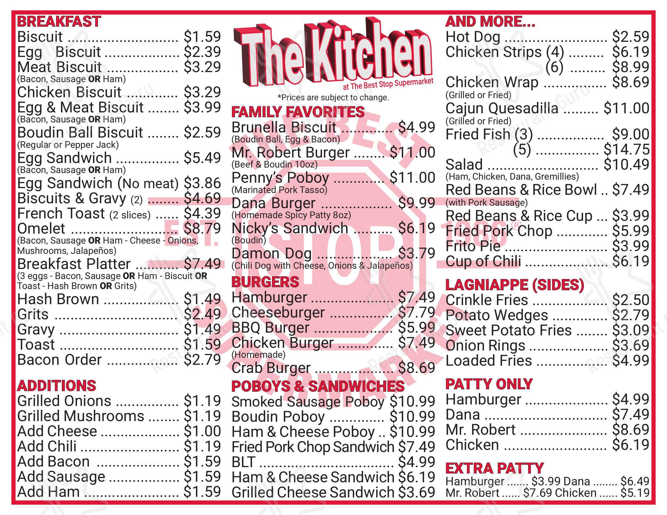 Menu at The Best Stop Supermarket restaurant, Scott