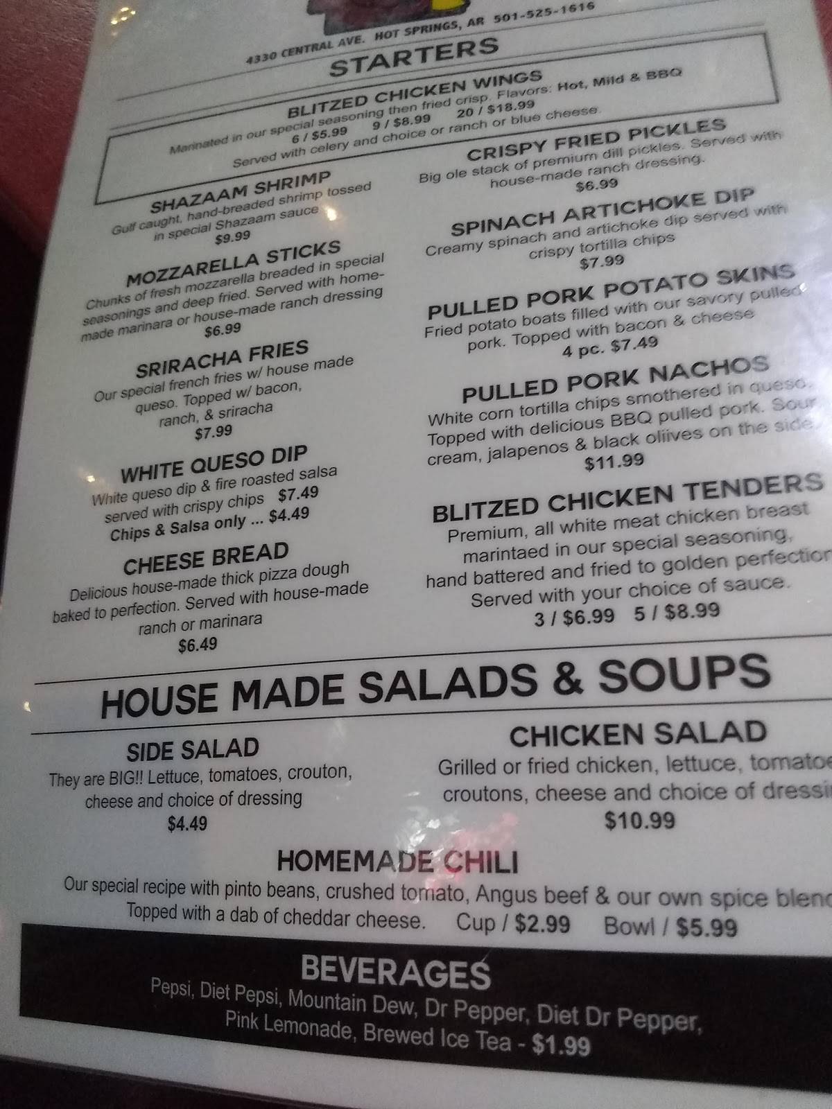 Menu at The Blitzed Pig pub & bar, Hot Springs