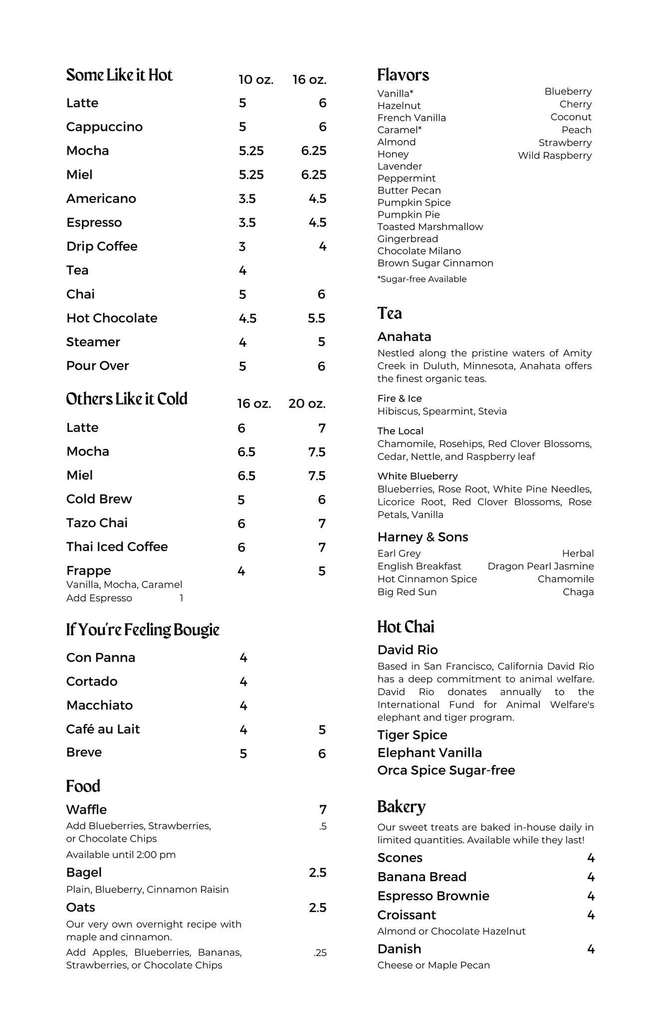 Menu at The Boiler Room Coffee Company cafe, Minneapolis