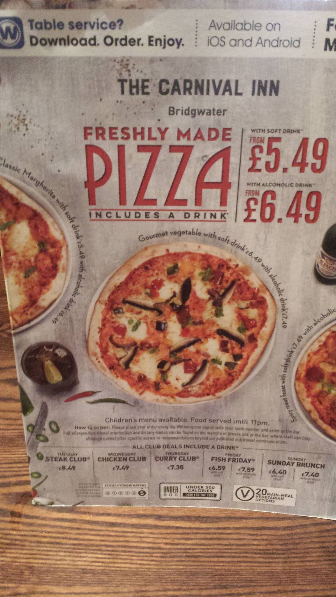 Menu at The Carnival Inn - JD Wetherspoon pub & bar, Bridgwater
