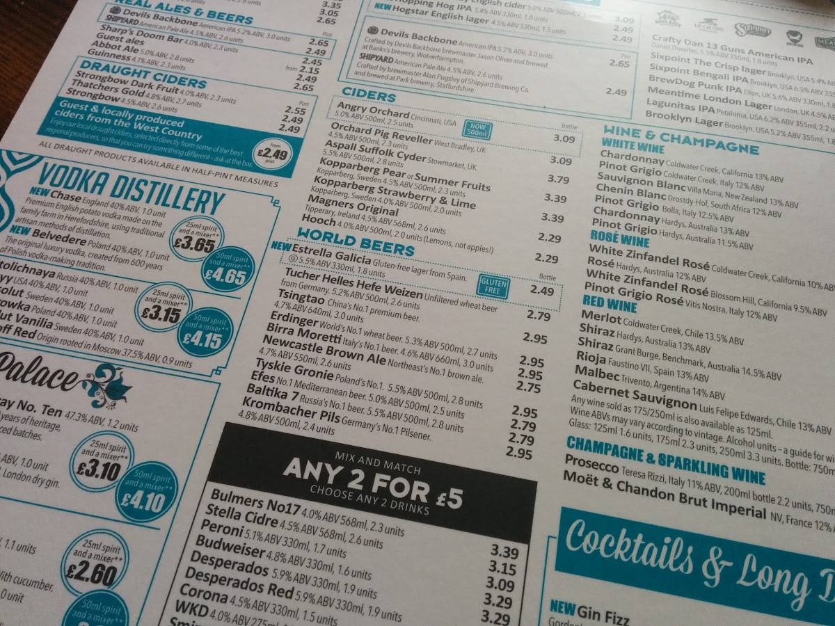 Menu at The Carnival Inn - JD Wetherspoon pub & bar, Bridgwater
