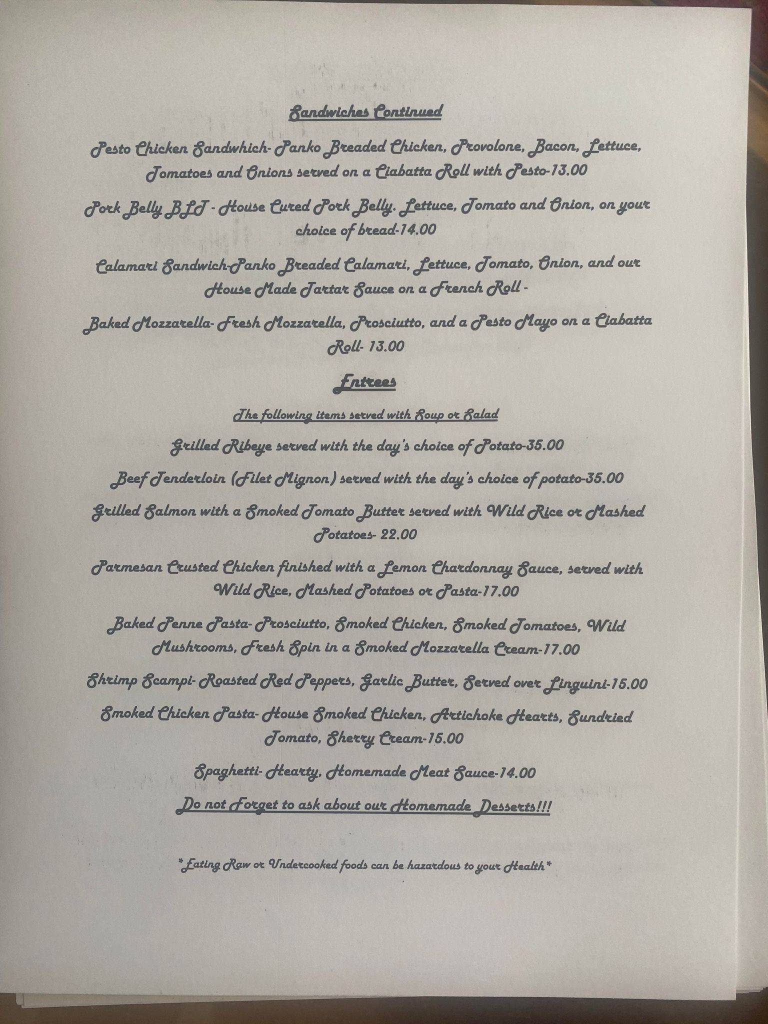 Menu at The Cider House at Canvas Cafe, Virginia City