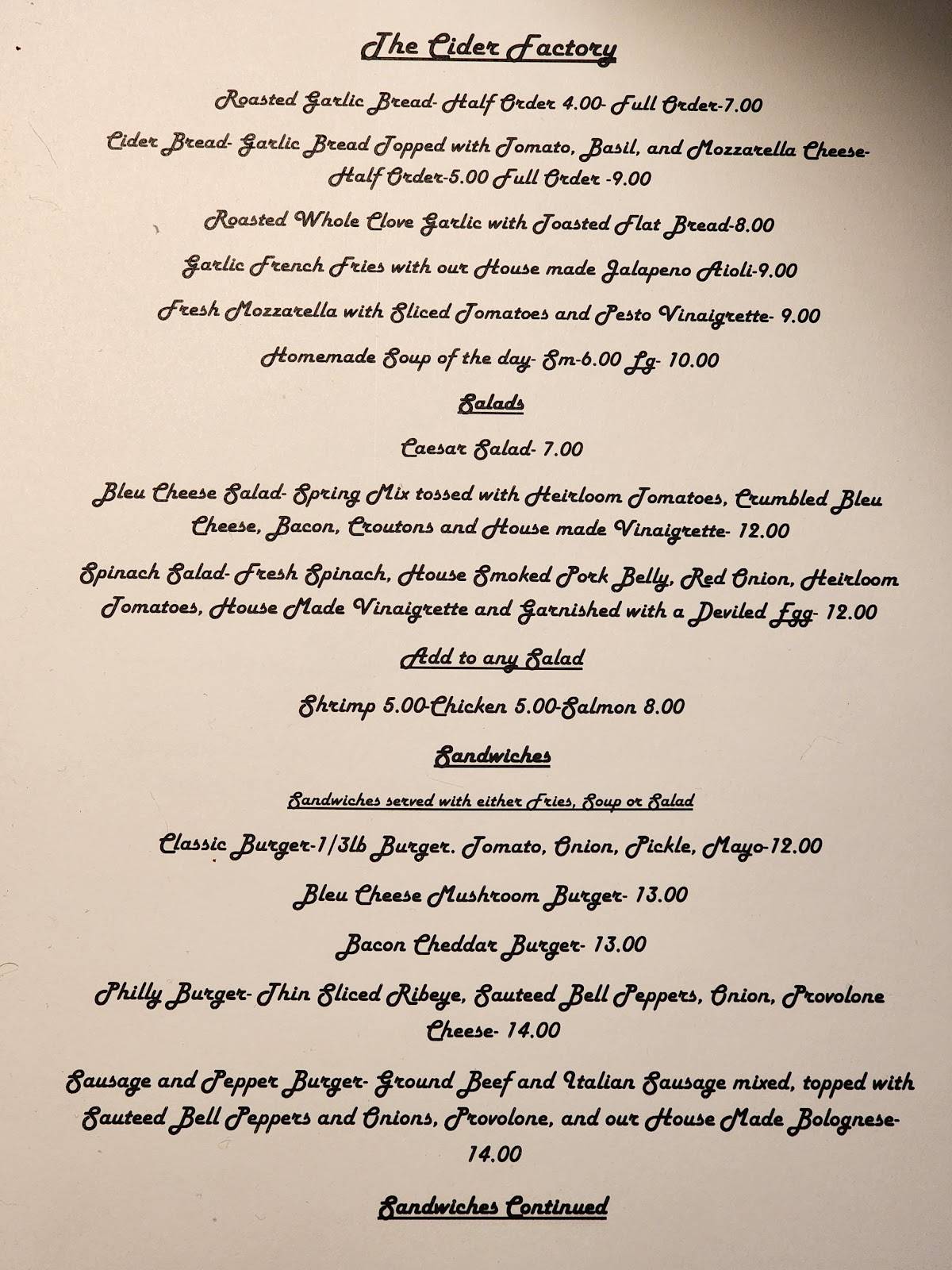 Menu at The Cider House at Canvas Cafe, Virginia City