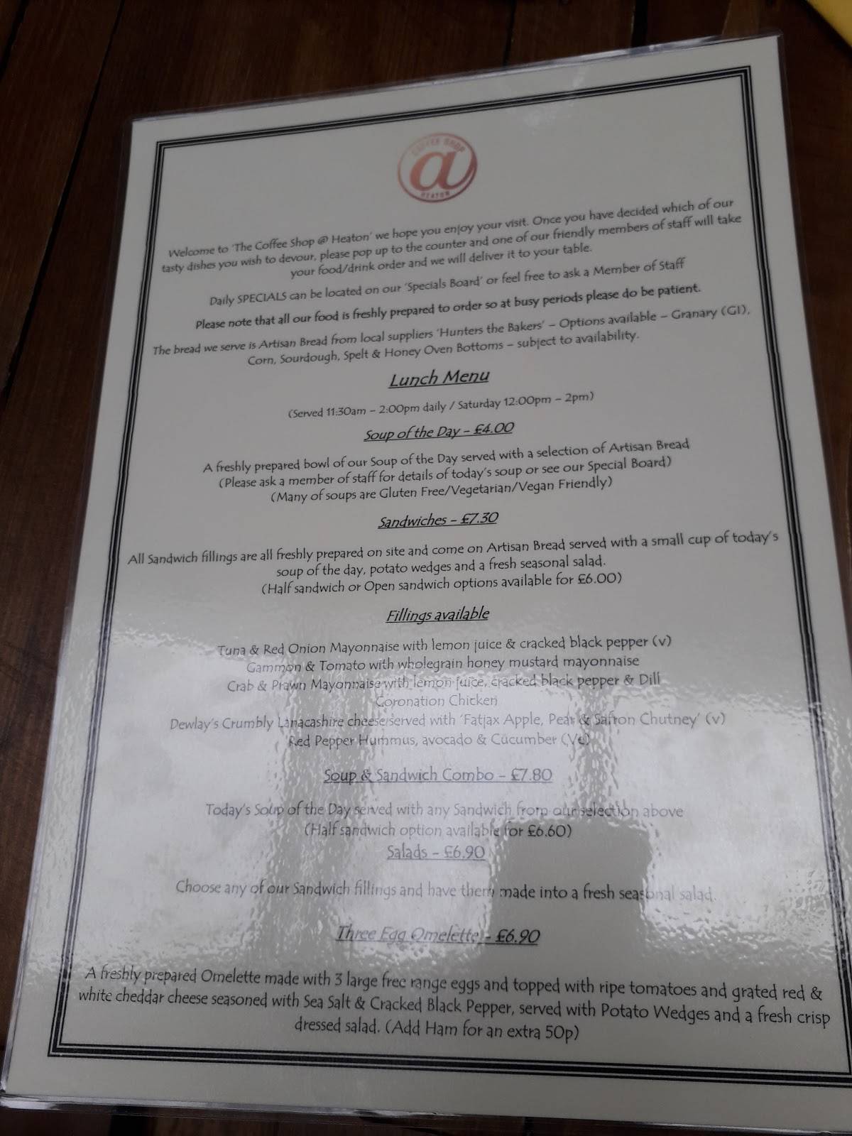Menu at The Coffee Shop @ Heaton Limited cafe, Bolton