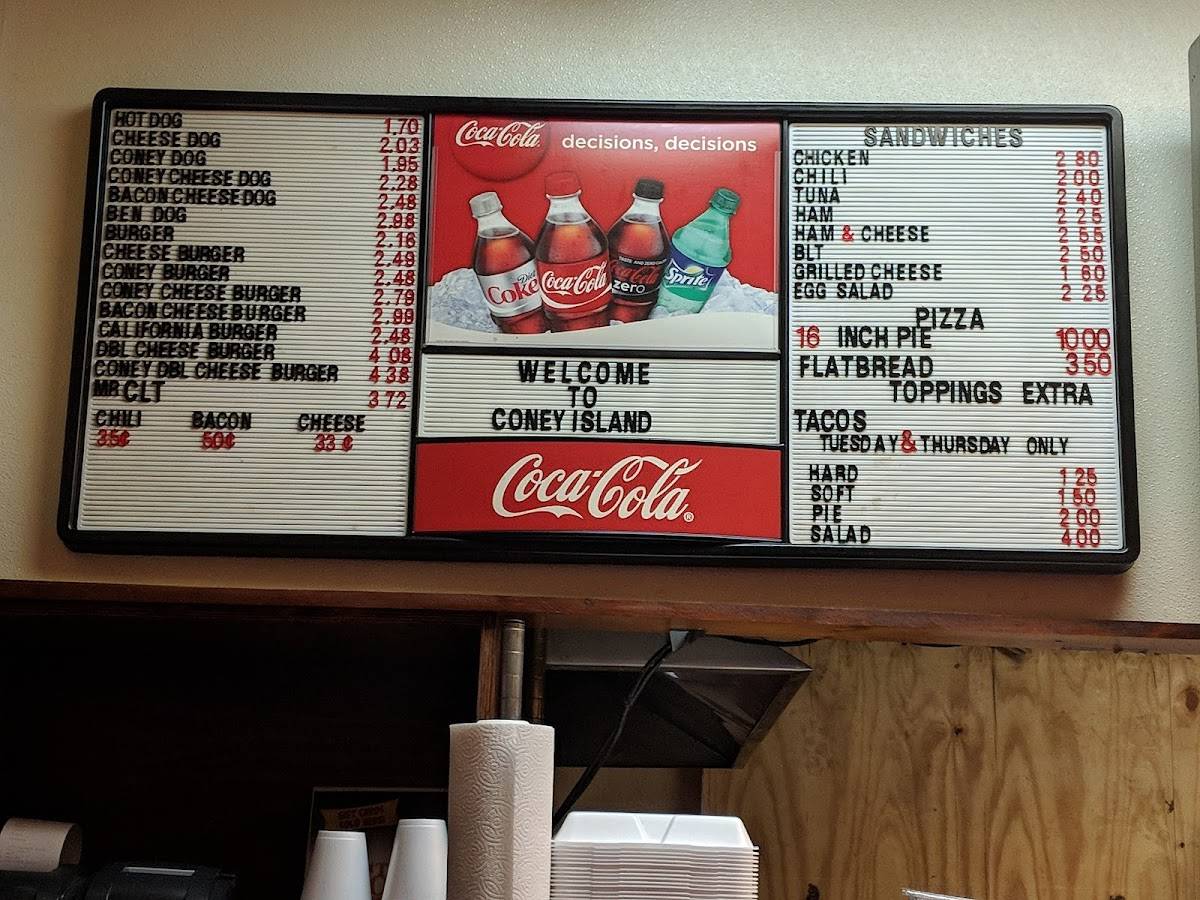 Menu at The Coney Island restaurant, Pottsville, W Market St